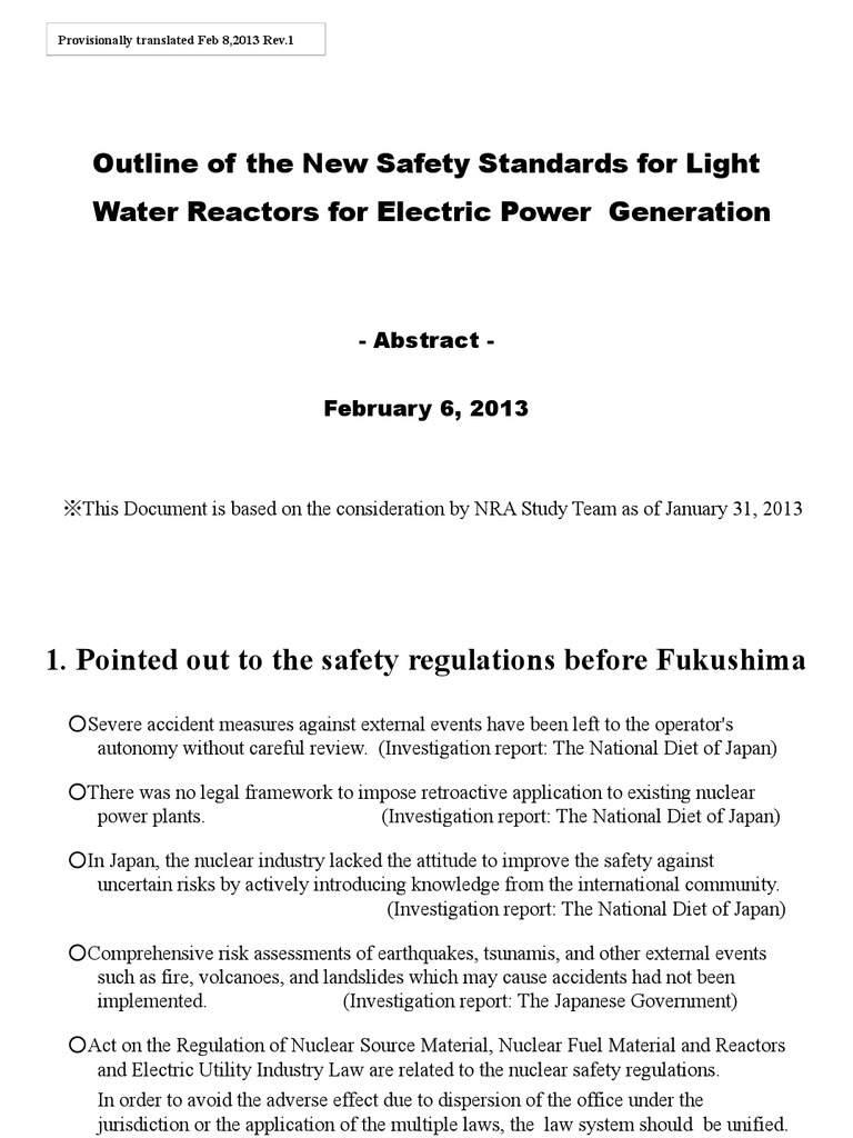 Outline of The New Safety Standards For Light Water Reactors For ...