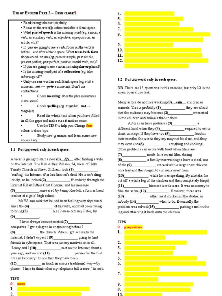 Open Cloze.1 | Verb | Linguistic Morphology