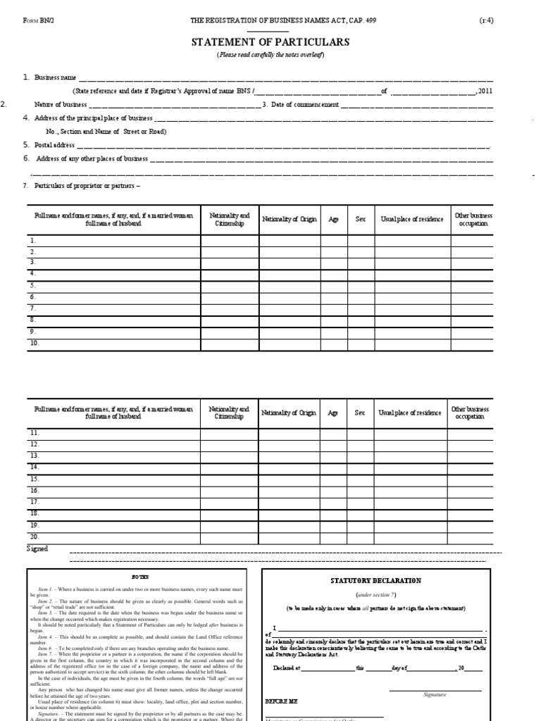 BN/2 Business Name Registration Form | PDF | Nationality | Virtue