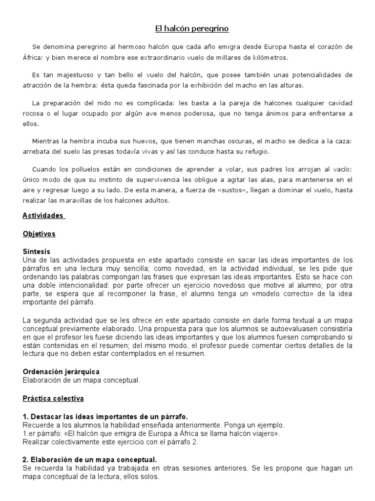 COMPRENSION LECTORA El Halcón Peregrino | PDF | Lectura (proceso) | Aves