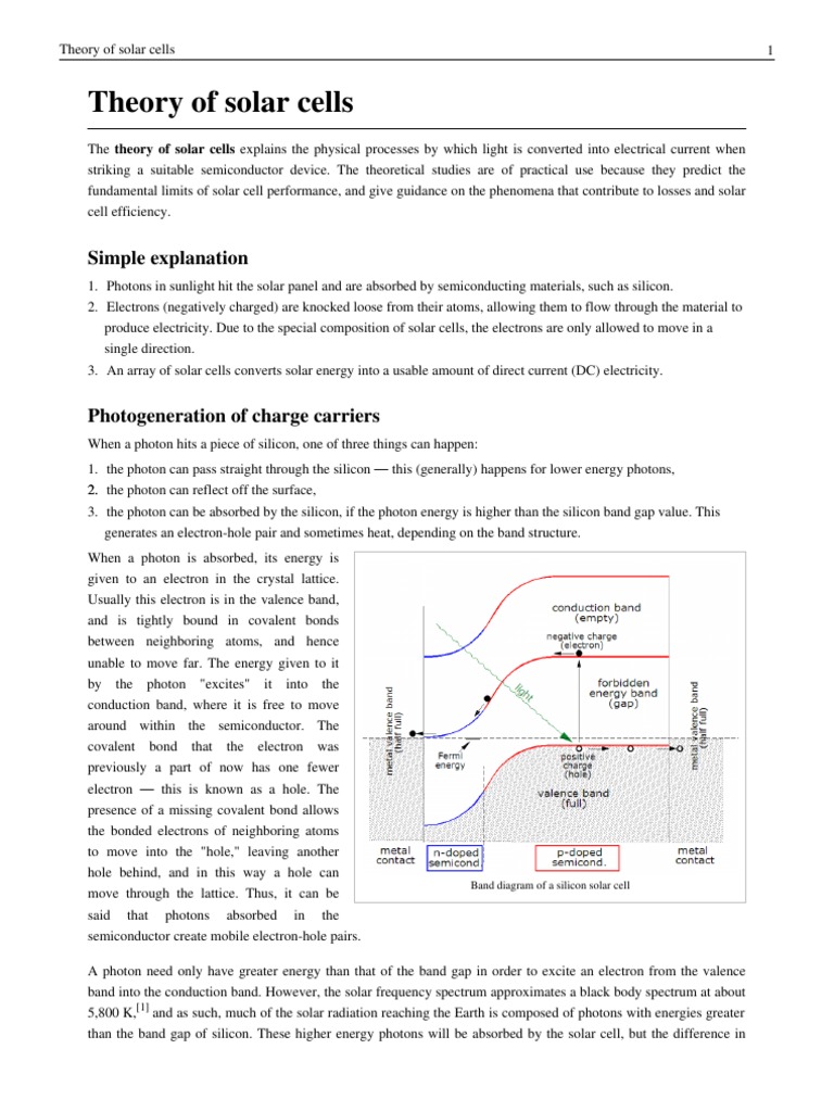 Theory of Solar Cells | PDF | Band Gap | P–N Junction