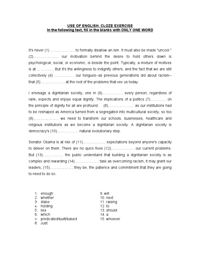 Cloze-Exam Practice With Key (August) | PDF | Influenza A Virus Subtype ...
