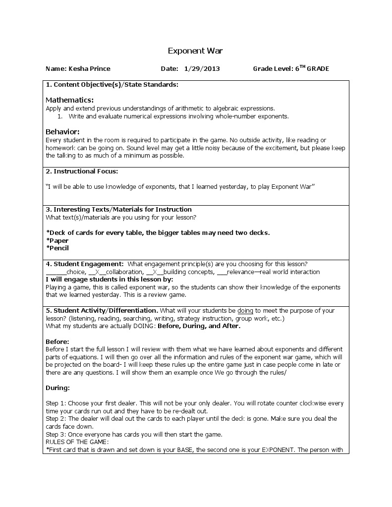 Exponent War Lesson | Download Free PDF | Exponentiation | Educational ...