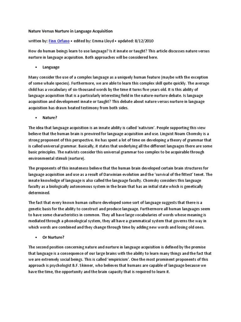 Nature Versus Nurture in Language Acquisition | PDF | Language ...