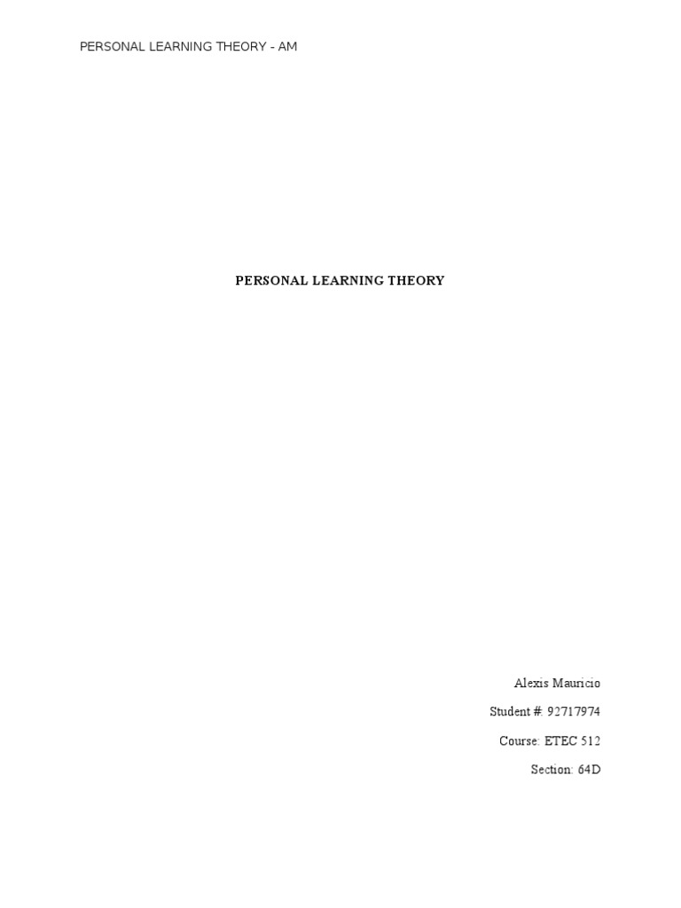 Personal Learning Theory Assignment - AM | PDF | Learning Theory (Education) | Teachers