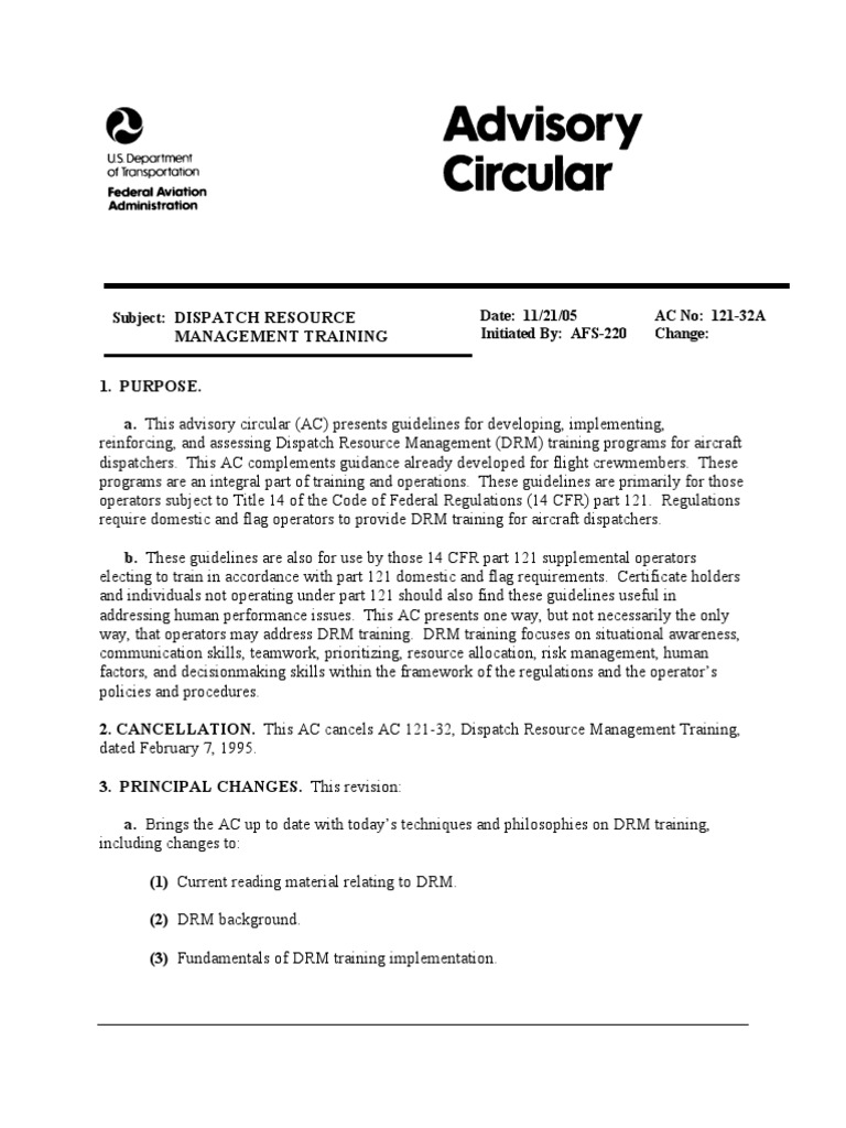 AC 121-32A Dispatch Resource Management Training | PDF | Dispatcher ...