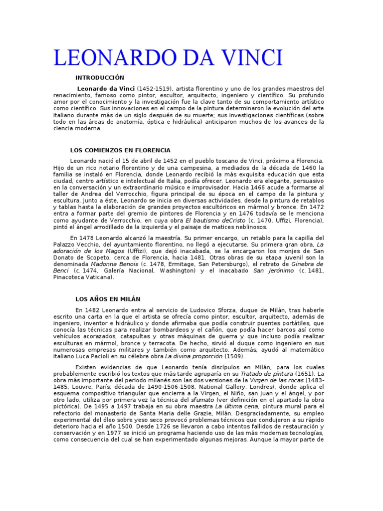Leonardo Da Vinci (Biografia) | PDF | Leonardo Da Vinci | Florencia