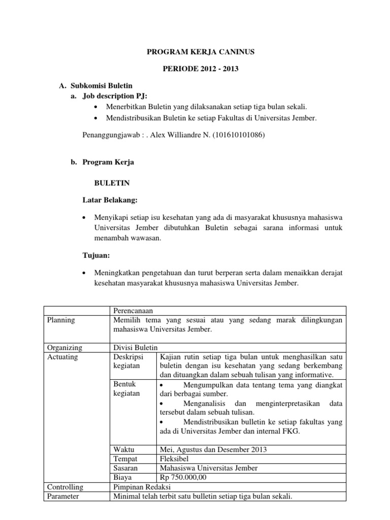 Contoh Format Penulisan Proker | PDF