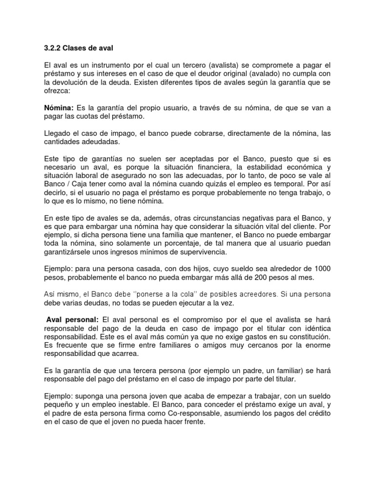 Tipos de Avales en Préstamos | PDF | Garantía de préstamo | Bancos