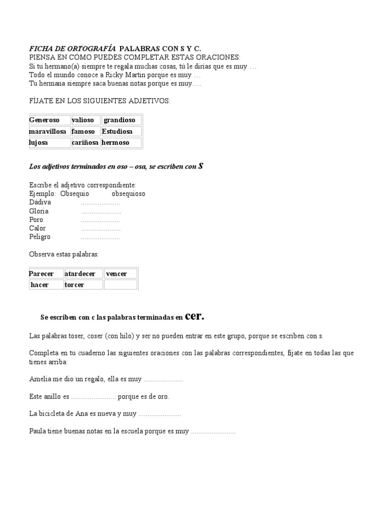 Ficha de Ortografía Palabras Con S y C | PDF | Radio | Internet