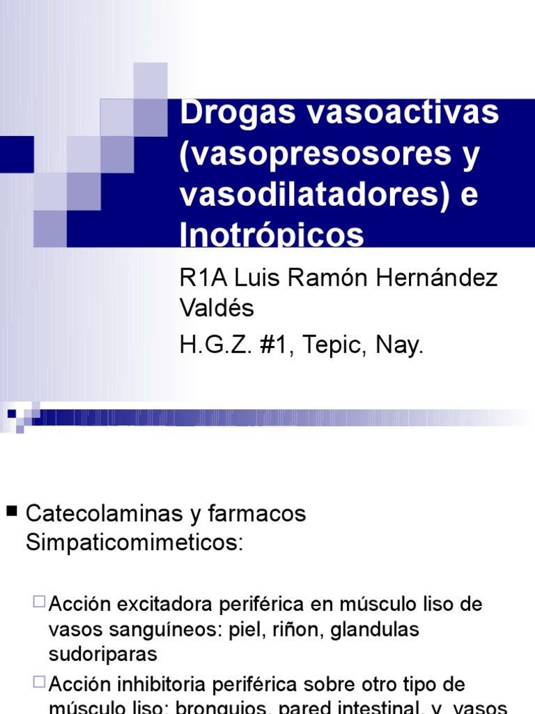 Drogas Vasoactivas (Vasopresosores y Vasodilatadores) | PDF ...