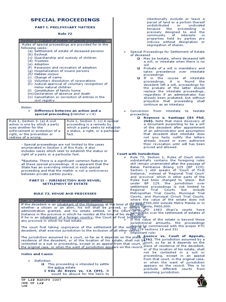 Special Proceedings Reviewer | PDF | Will And Testament | Intestacy