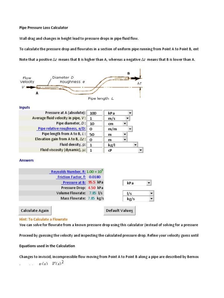 Pipe Pressure Loss Calculator | PDF | Fluid Dynamics | Pressure