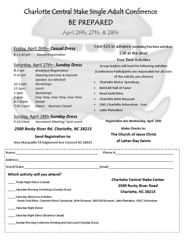 Charlotte Central Stake LDS Single Adult Conference, Be Prepared ...
