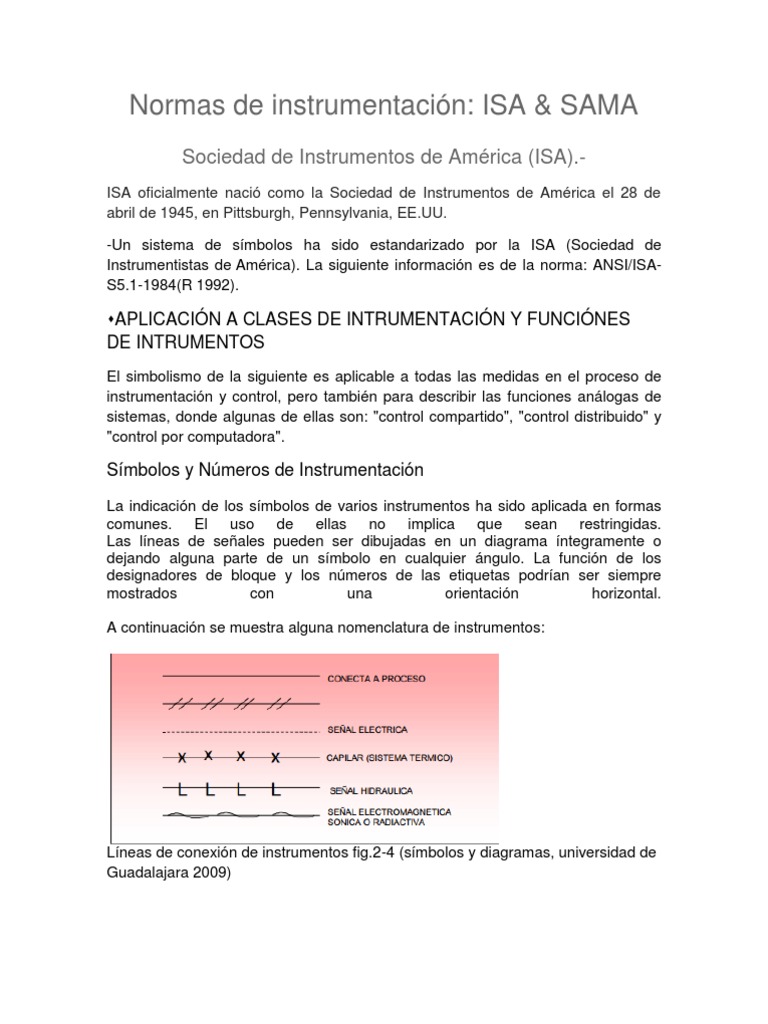 Normas de Instrumentación ISA y SAMA | PDF | Tolerancia de ingeniería ...