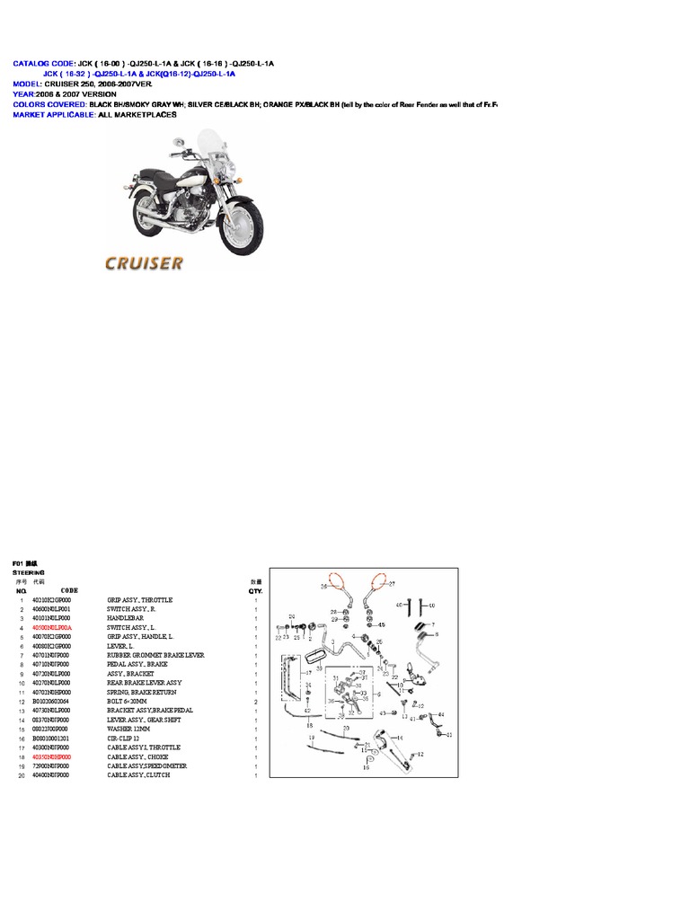 Keeway Cruiser 250 Catalogo de Despiece | PDF | Engine Technology ...