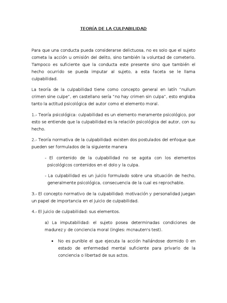 TEORÍA DE LA CULPABILIDAD | Intención (Derecho Penal) | Delito