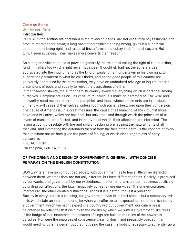 By Thomas Paine: Common Sense | PDF | Monarchy | Samuel