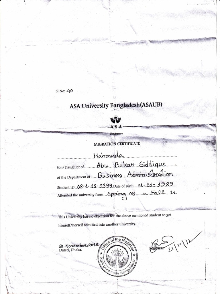 Migration Certificate Format of ASA | PDF