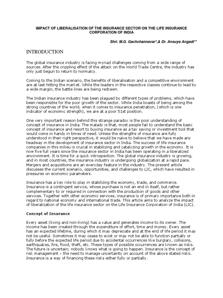 Impact of Liberalisation of The Insurance Sector On The Life Insurance ...