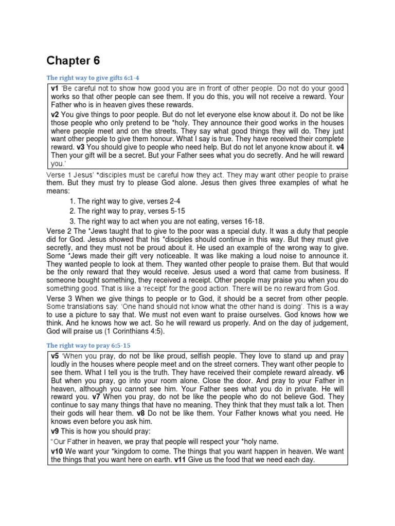 Matthew Chapter 6 | PDF | Disciple (Christianity) | Prayer