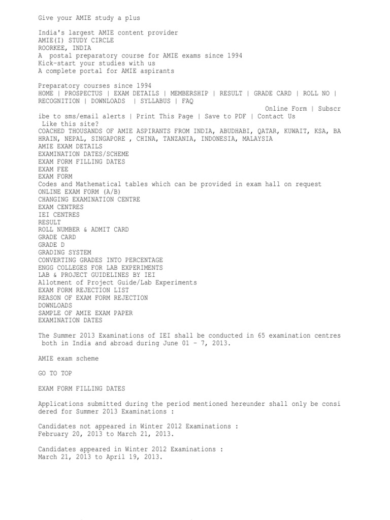 AMIE Exam Details | PDF | Grading (Education) | Test (Assessment)