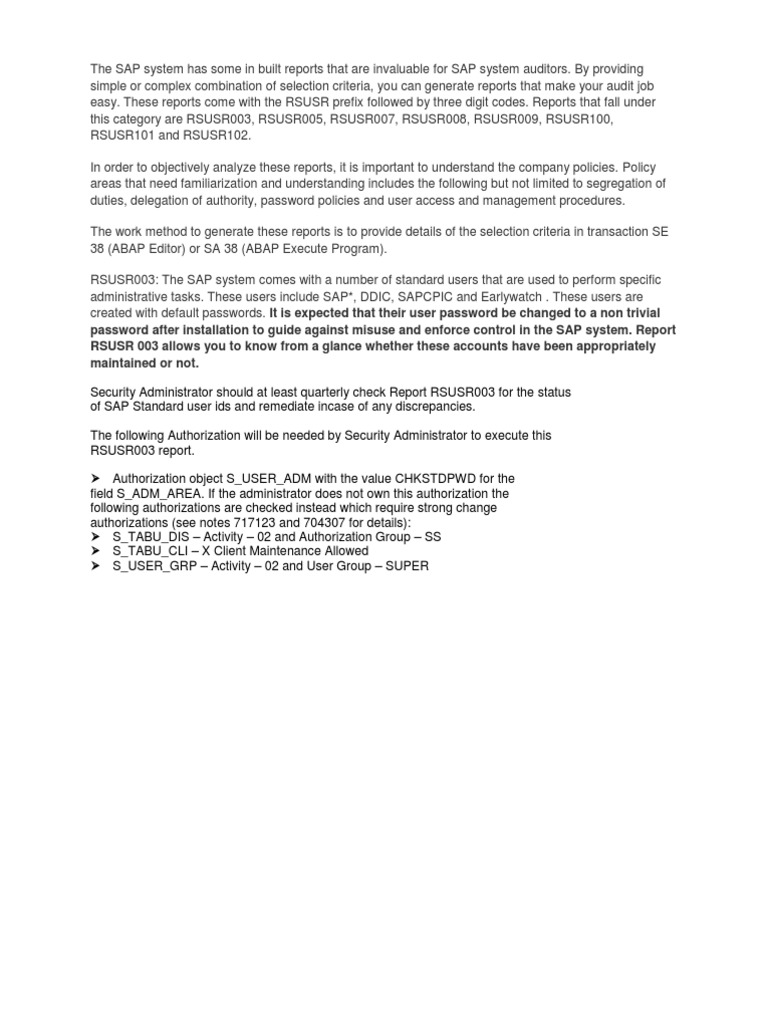 SAP Audit Reports & Security Logs | PDF | Login | Password