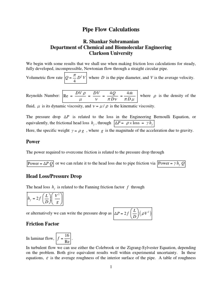 Pipe Flow Calculations | PDF