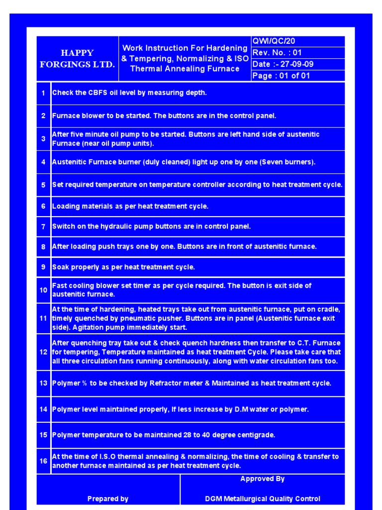 Format-WORK INSTRUCTION For Heat Treatment Furnace | PDF