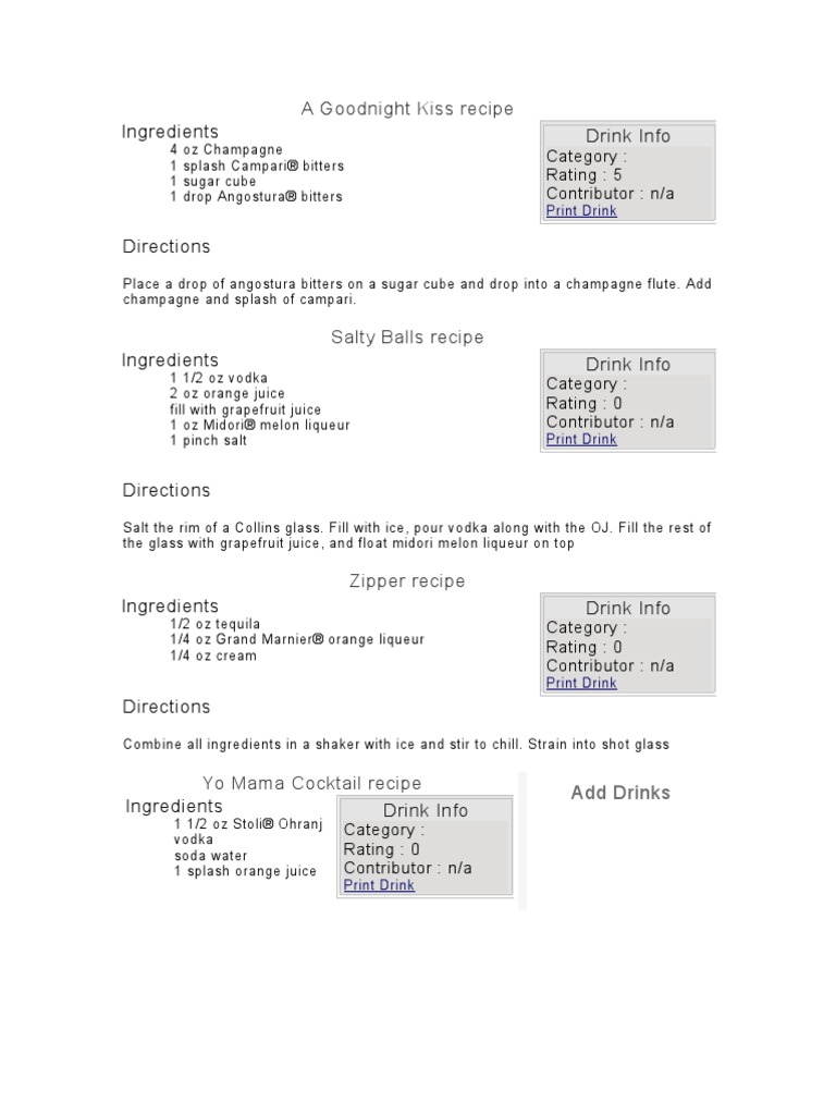 Ingredients: A Goodnight Kiss Recipe | PDF | Martini (Cocktail) | Cocktails