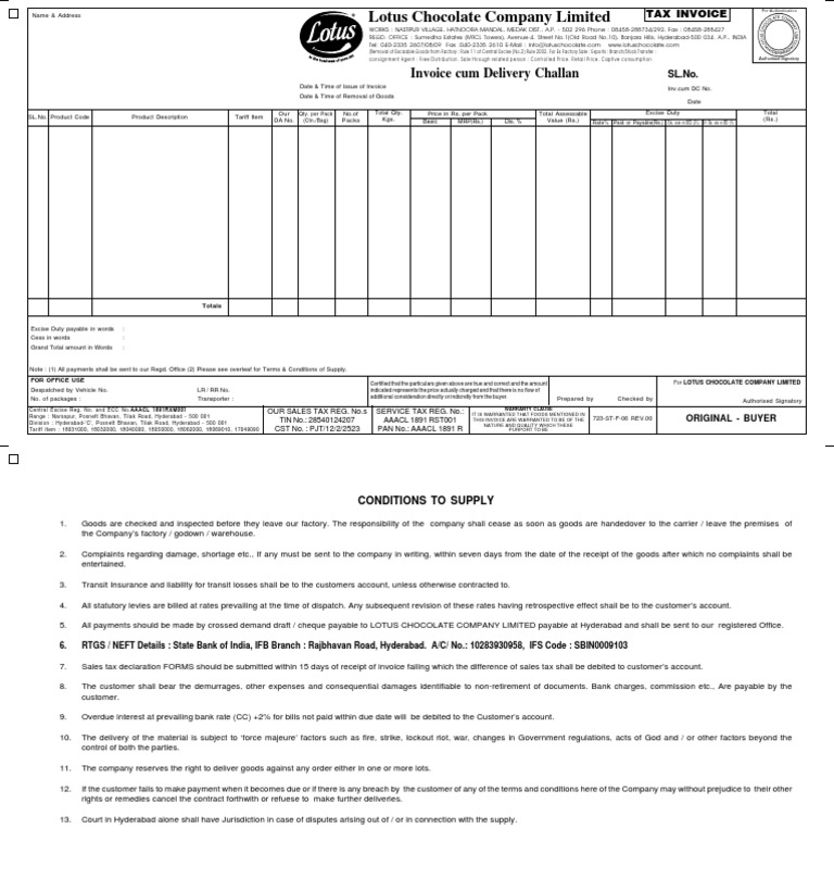 Lotus Excise Invoice | Cheque | Invoice