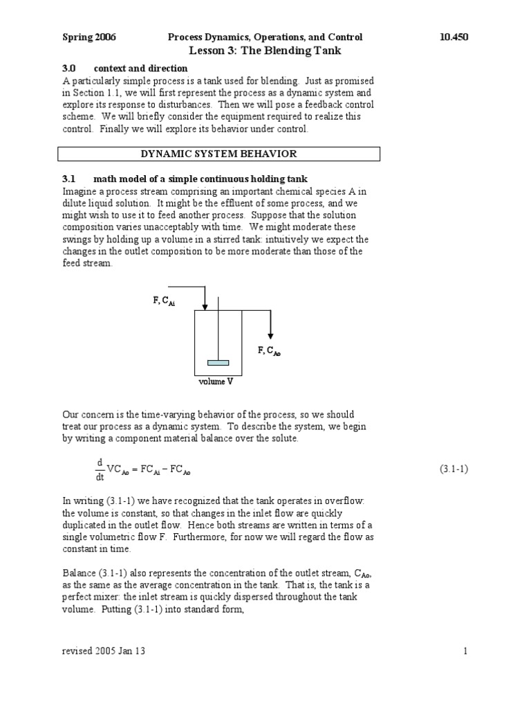 Blending Tank Dynamics and Control | PDF | Control Theory | Applied ...