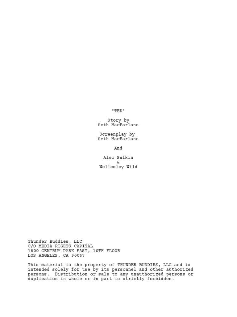 Ted Screenplay | PDF | Young Adult