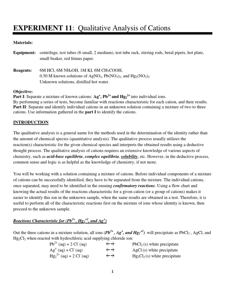 Qualitative Analysis of Cations Lab | PDF | Precipitation (Chemistry ...