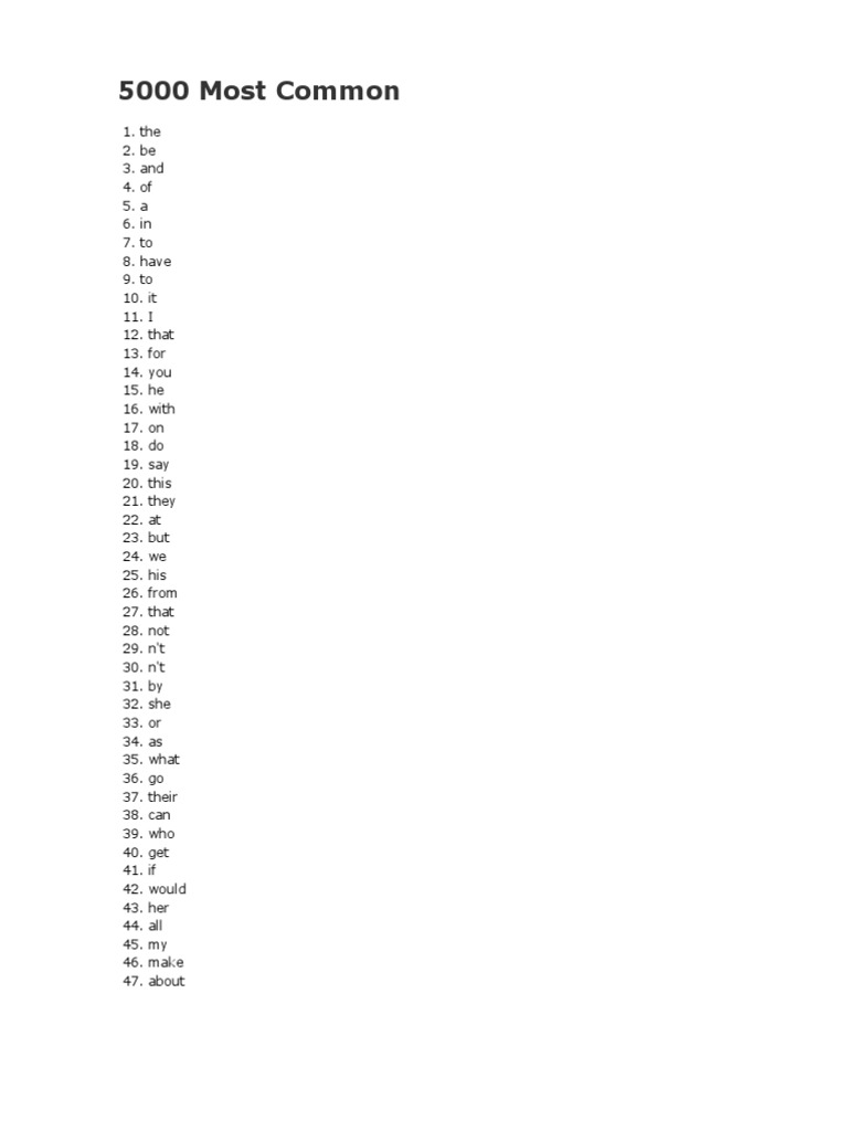 5000 Most Common Words | PDF | Sports & Recreation