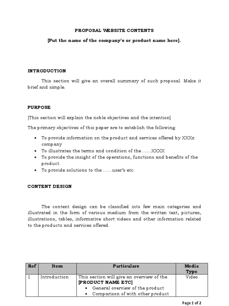 Proposal Website Contents (Put The Name of The Company's or Product ...