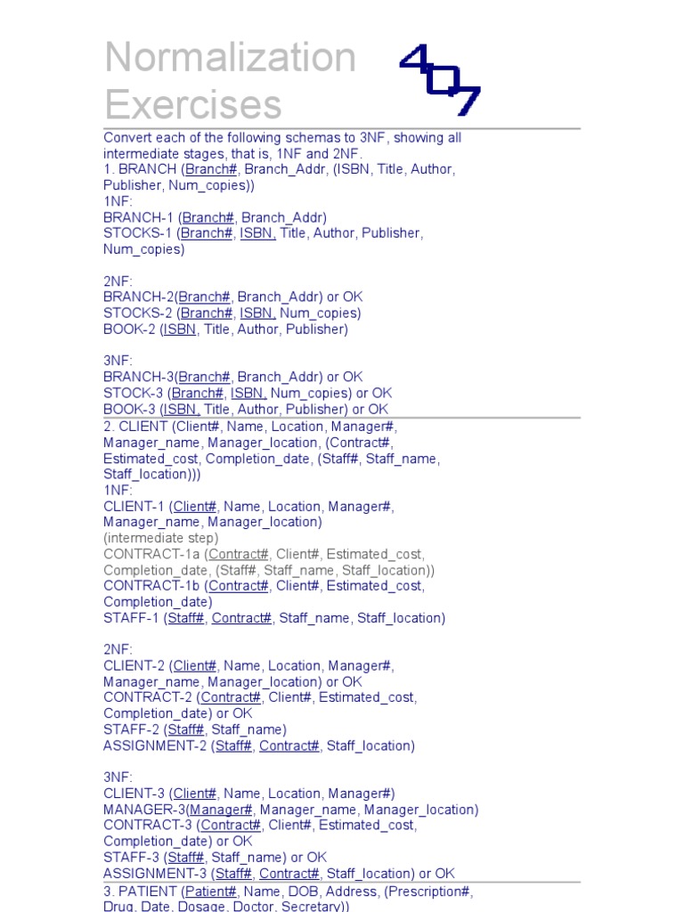 Normalization Exercises | PDF | Scientific Modeling | Data Model