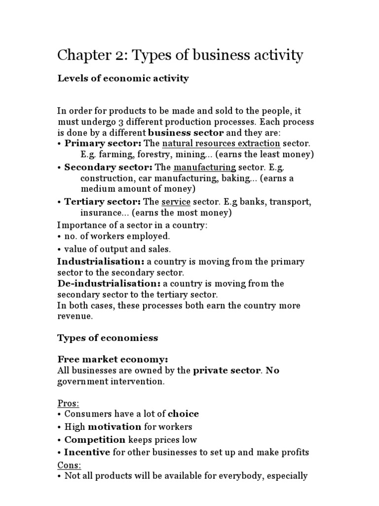 IGCSE Chapter 1 - Types of Business Activity | PDF | Privatization ...