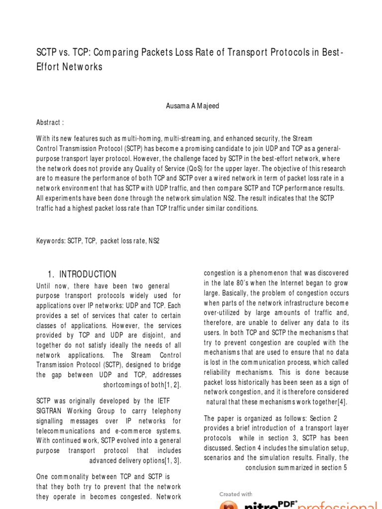 SCTP vs TCP: Packet Loss in Networks | PDF | Transmission Control Protocol | Internet Protocol Suite