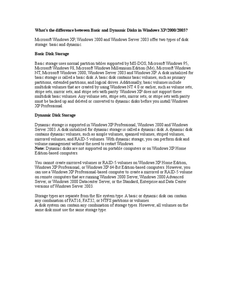 Difference Basic and Dynamic Disk | PDF