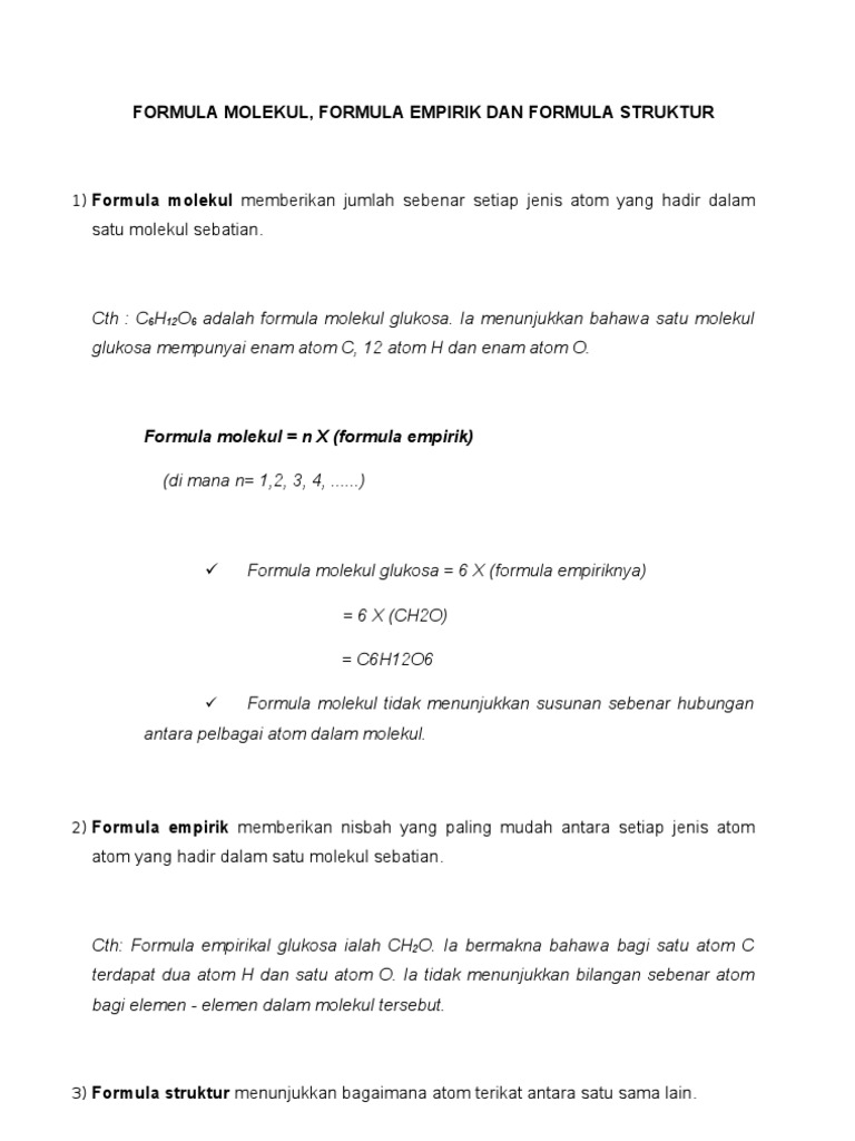 Formula Molekul, Formula Empirik Dan Formula Struktur | PDF
