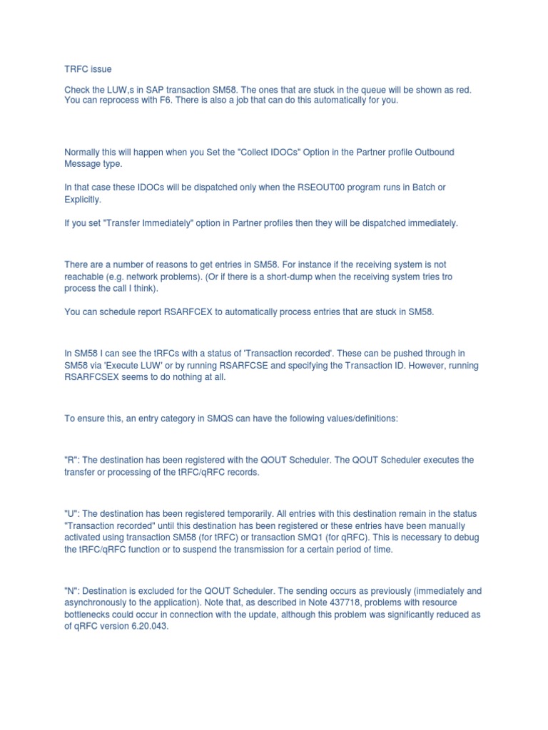 TRFC Issue | PDF | Scheduling (Computing) | Computer Programming