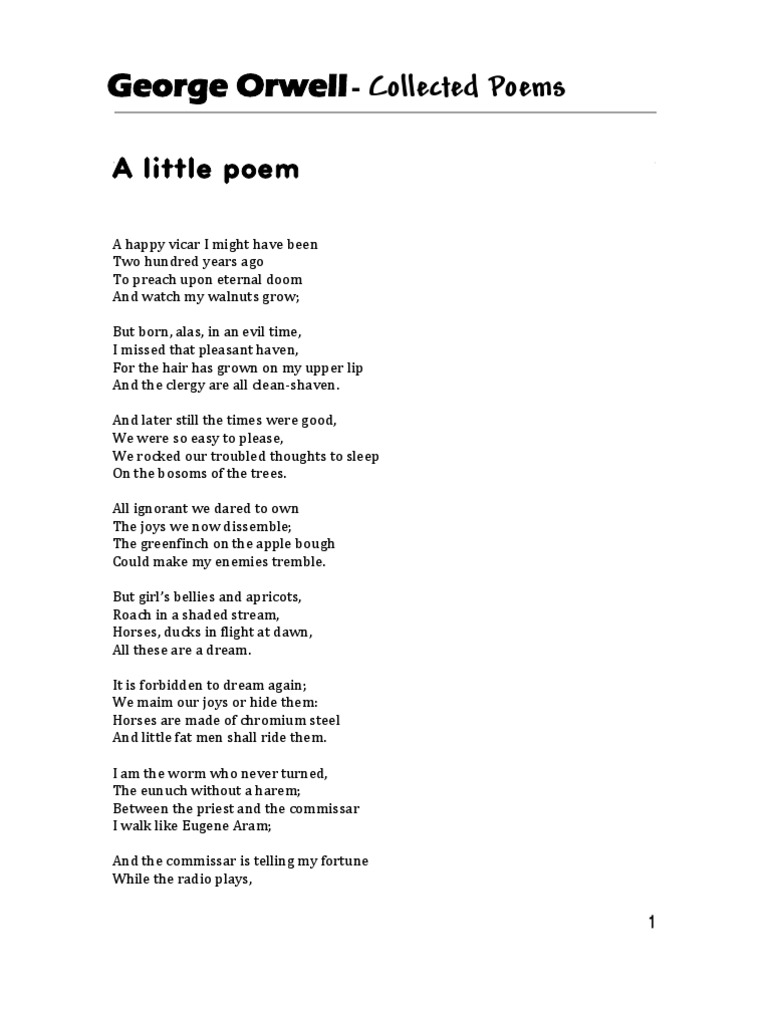 Collection Of (Almost) All George Orwell's Poems. | Fiction & Literature