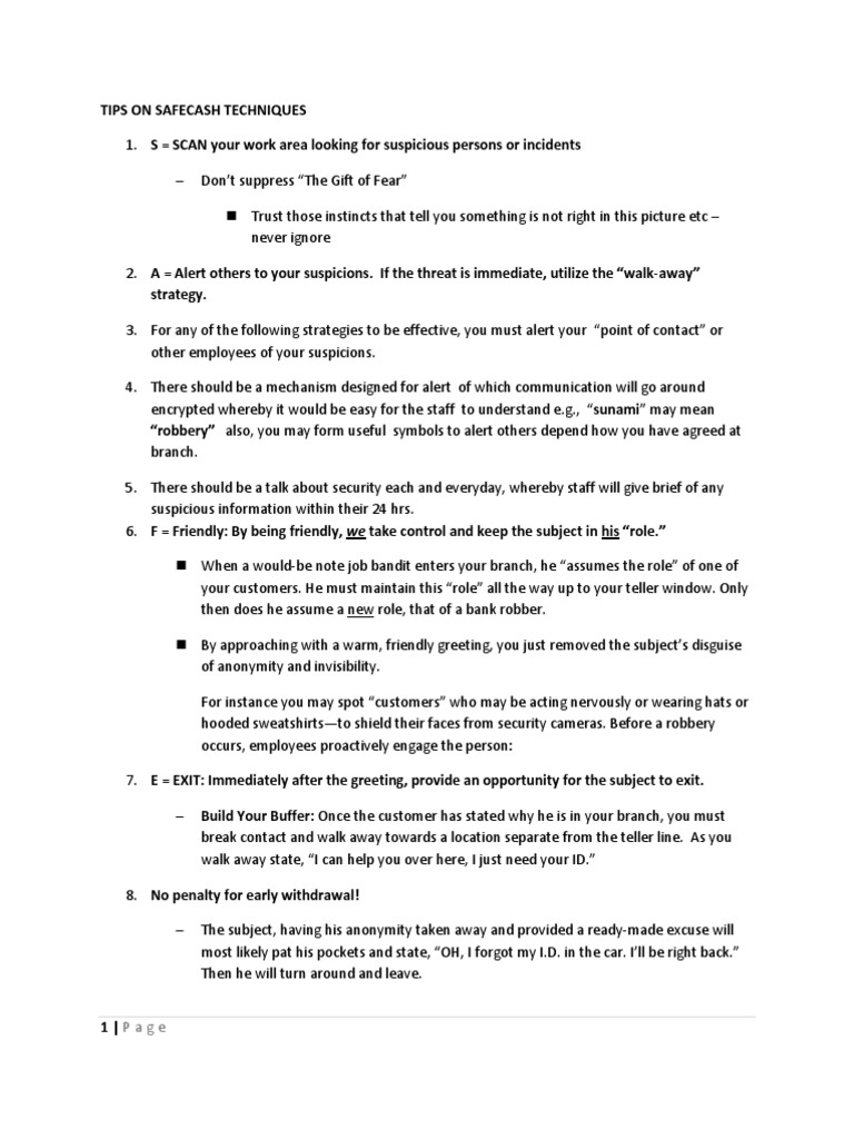 Tips on staying safe with Safecash techniques | PDF | Bank Robbery ...