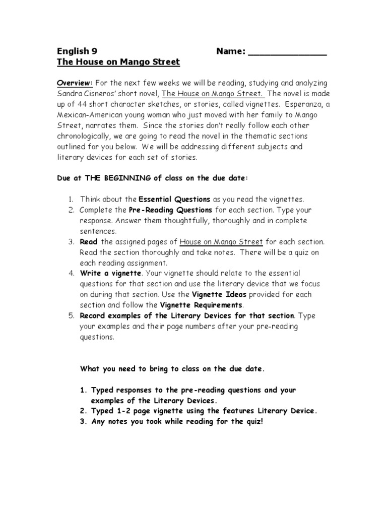 Study Guide for The House on Mango Street | PDF | Home & Garden