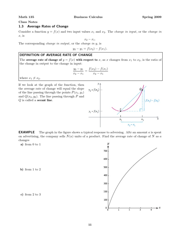 1.3 Average Rates of Change | PDF | Derivative | Calculus