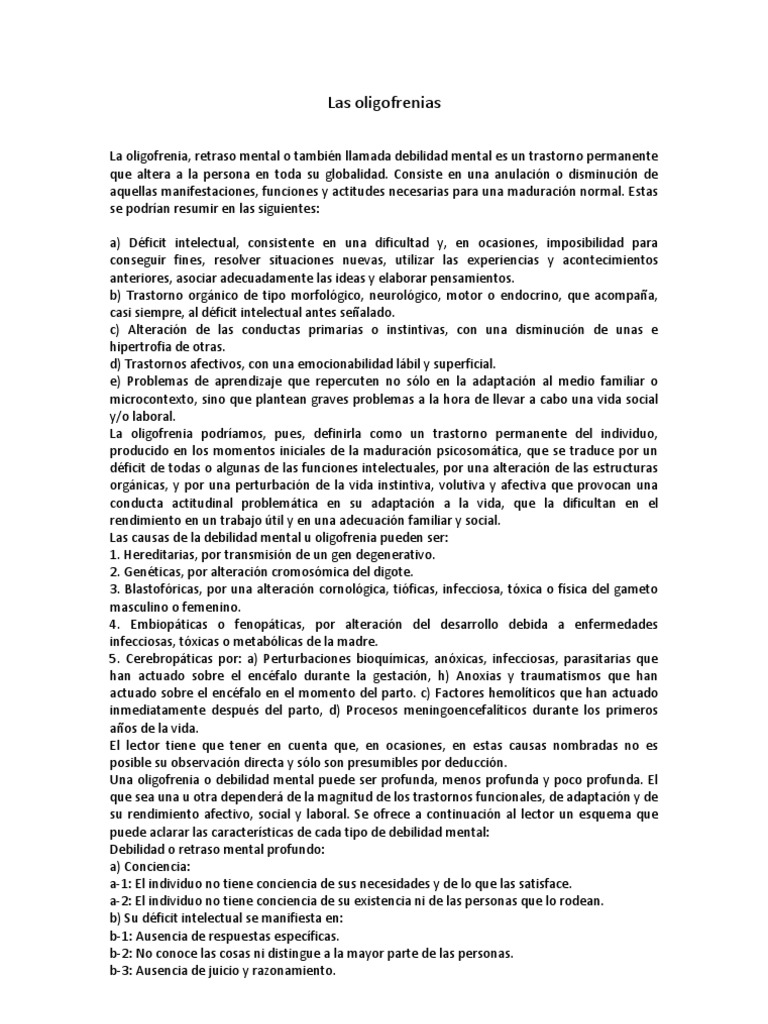 Las Oligofrenias | PDF | Discapacidad intelectual | Aprendizaje
