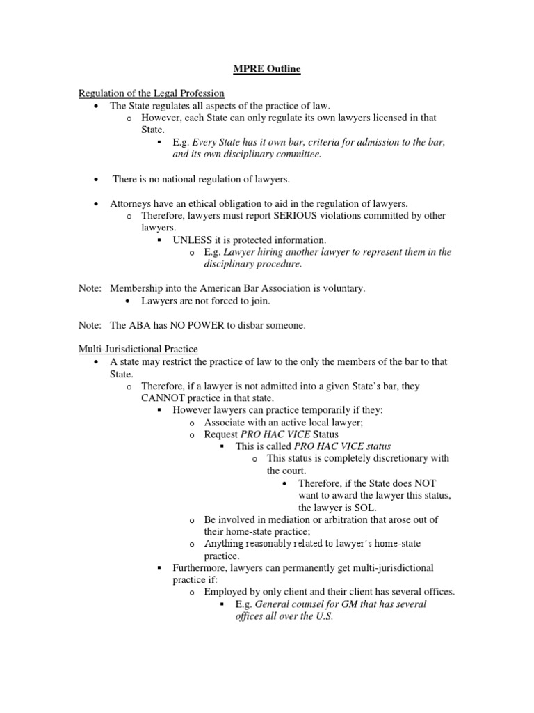 MPRE Outline | Practice Of Law | Lawyer