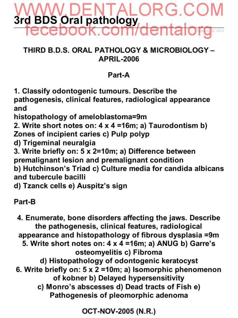 3rd BDS Oral Pathology | PDF | Human Tooth | Tooth Enamel