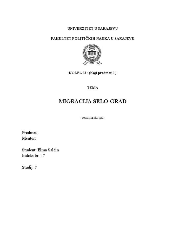 Migracije Selo Grad | PDF